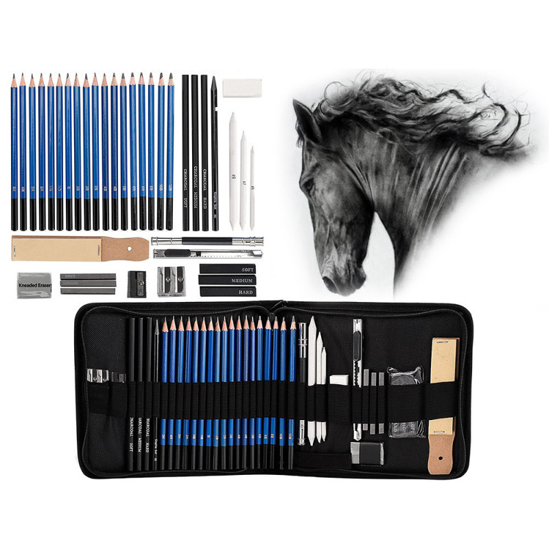 Професионален комплект за рисуване на скици OEM, 32в1, Моливи, Графити ...